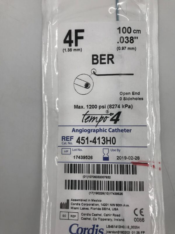 Cordis 451-413H0 Tempo4 BER Angiographic Catheter 4F 100cm (X) – GB ...