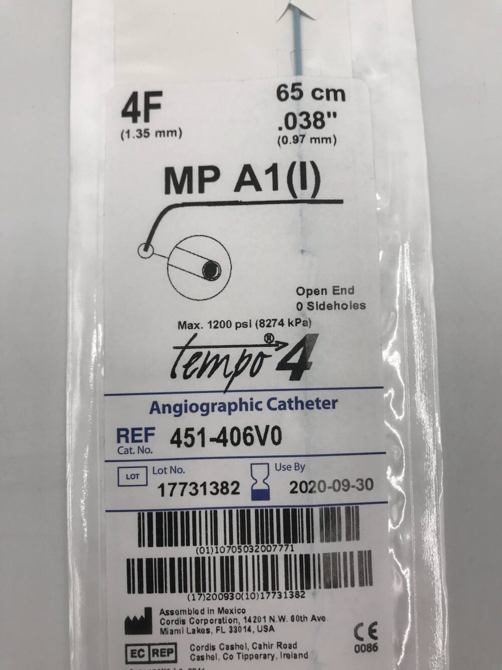 Cordis 451-406V0 Tempo4 MP A1 (I) Angiographic Catheter 4F 65cm (X ...