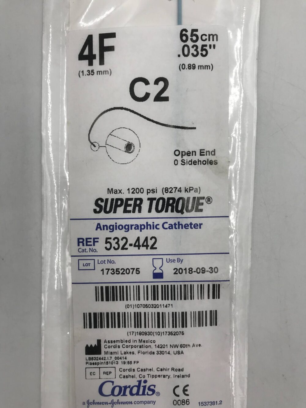 Cordis 532-442 Super Torque C2 Angiographic Catheter 4F 65cm (X) - GB ...