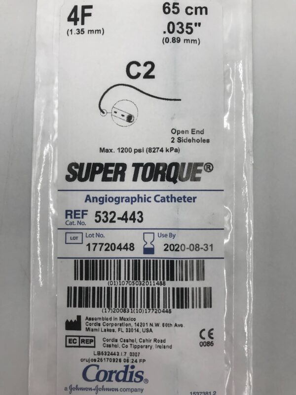 Cordis 532-443 Super Torque C2 Angiographic Catheter 4F 65cm (X) – GB ...