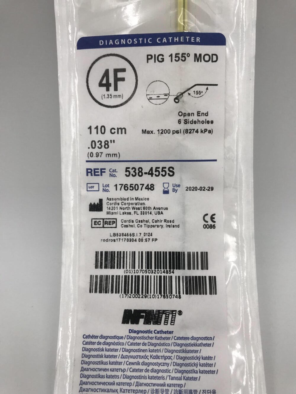 Cordis 538-455S Infiniti PIG 155° MOD Diagnostic Catheter 4F 110cm (X ...