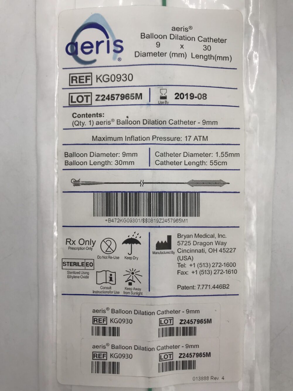 Bryan Medical KG0930 Aeris Balloon Dilation Catheter 9mm x 30mm (X ...