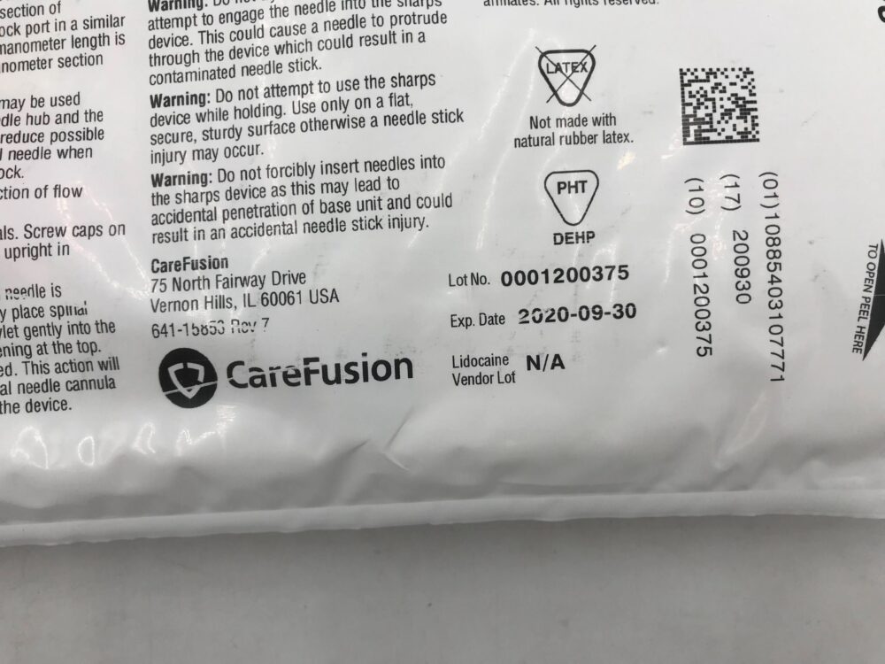 CareFusion 4301CSP Safe-T Plus Adult Lumbar Puncture Tray 20G x 3 1/2(X ...