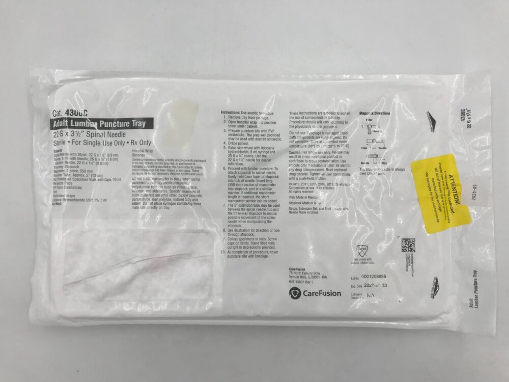 CareFusion 4306C Adult Lumbar Puncture Tray 22G x 3 1/2in(X) - GB TECH USA