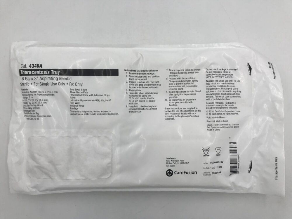 CareFusion 4340A Thoracentesis Tray 16G x 3in (X) - GB TECH USA