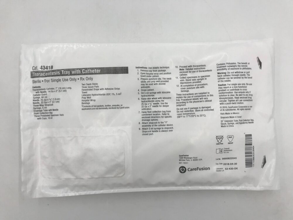 CareFusion 4341B Thoracentesis Tray w/Catheter 14Ga x 2in (X) - GB TECH USA
