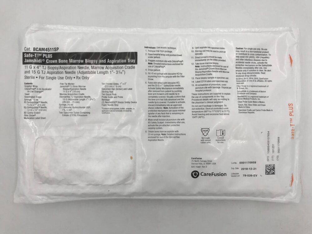 CareFusion BCAM4511SP Safe-T PLUS Jamshidi Crown Bone Marrow Biopsy ...