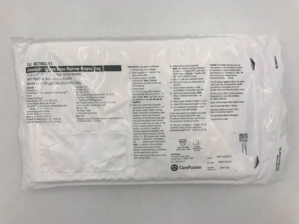 CareFusion BCTM3411 Jamshidi Crown Bone Marrow Biopsy Tray 11Ga x 4in ...