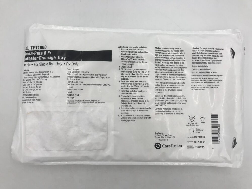 CareFusion TPT1000 Thora-Para Catheter Drainage Tray 8F(X) - GB TECH USA