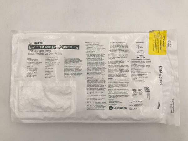 CareFusion 4306CSP Safe-T PLUS Adult Lumbar Puncture Tray 22G x 3 1/2in ...