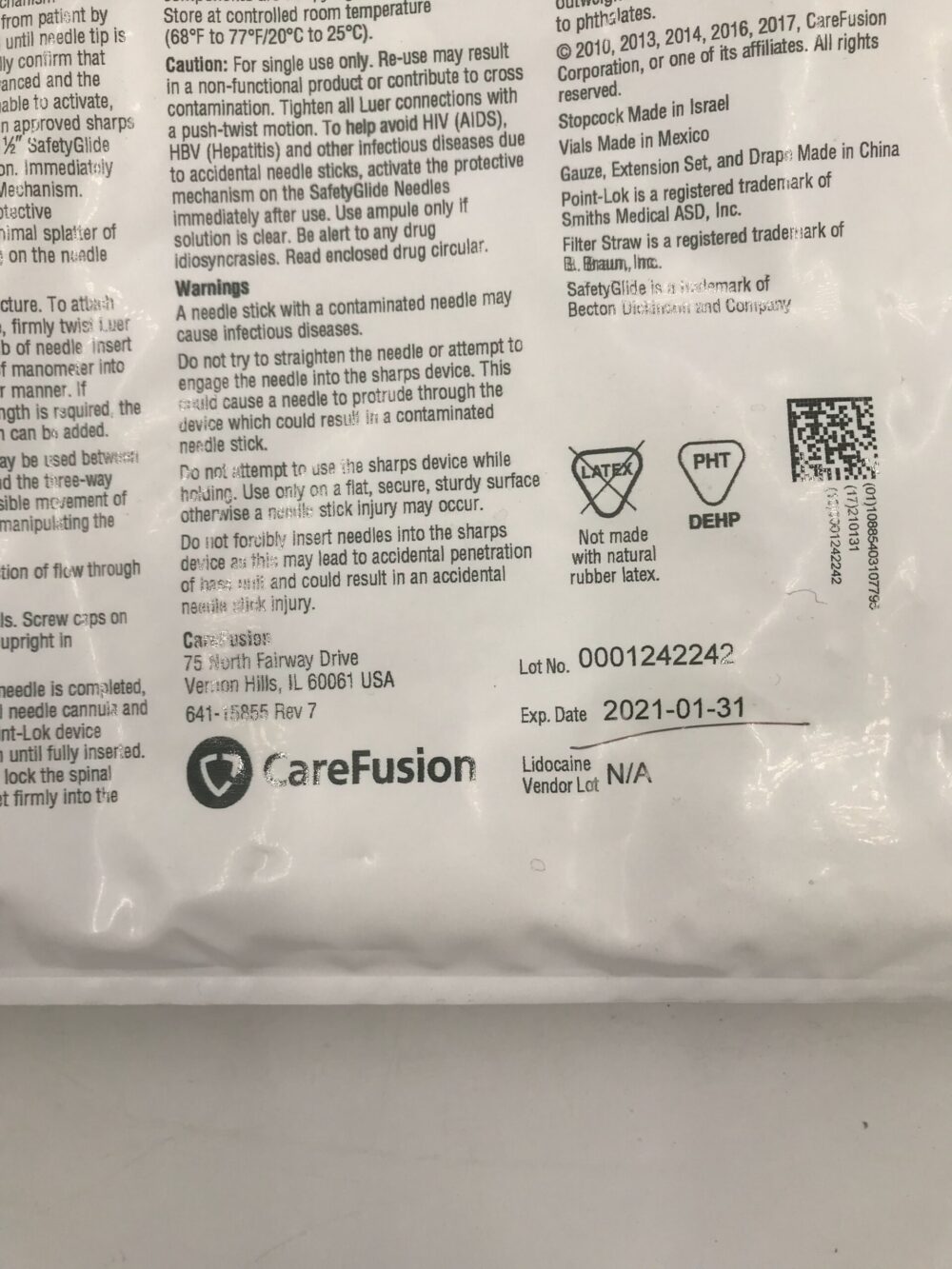 CareFusion 4306CSP Safe-T PLUS Adult Lumbar Puncture Tray 22G x 3 1/2in ...