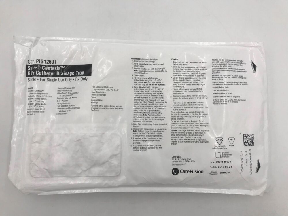 CareFusion PIG1260T Safe-T-Centesis Catheter Drainage Tray 6F(X) - GB ...