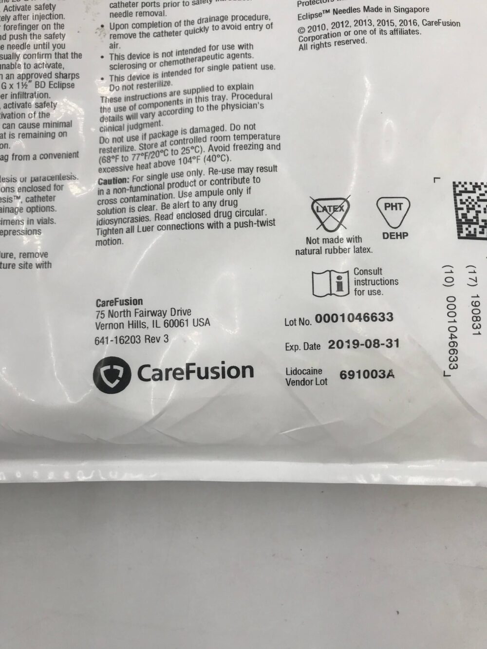 CareFusion PIG1260T Safe-T-Centesis Catheter Drainage Tray 6F(X) - GB ...