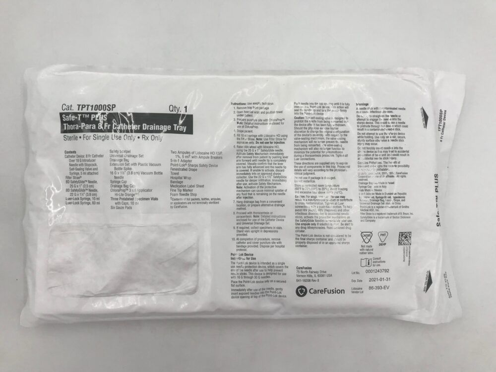 CareFusion TPT1000SP Safe-T Plus Thora-Para Catheter Drainage Tray 8F ...