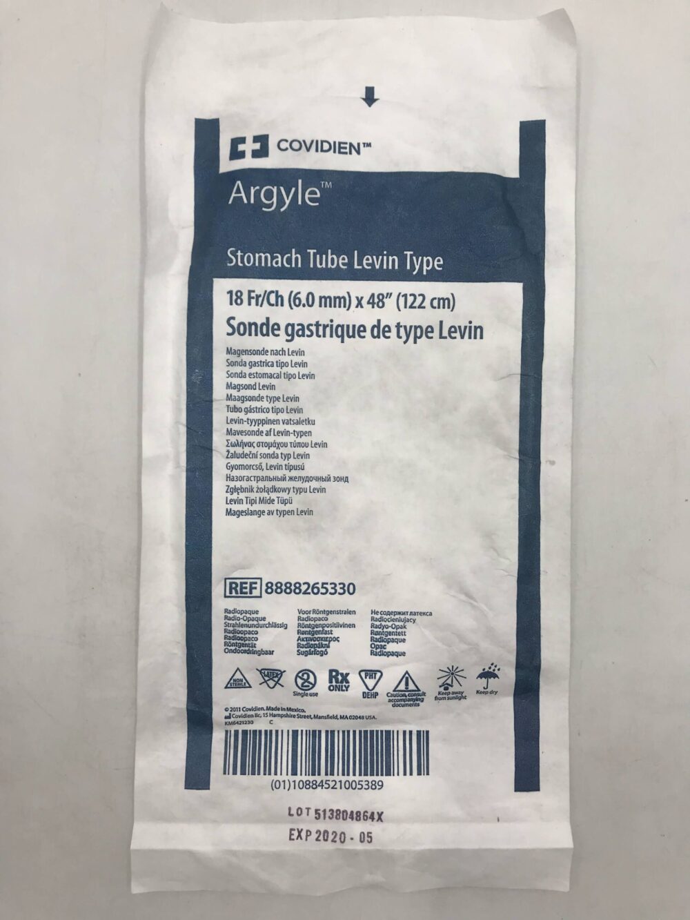 Covidien 8888265330 Argyle Stomach Tube Levin Type 18Fr/Ch (6.0mm) x 48 ...