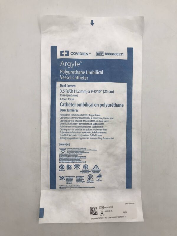 Covidien 8888160531 Argyle Polyurethane Umbilical Vessel Catheter Dual Lumen 3.5Fr/Ch (1.2mm) x ...
