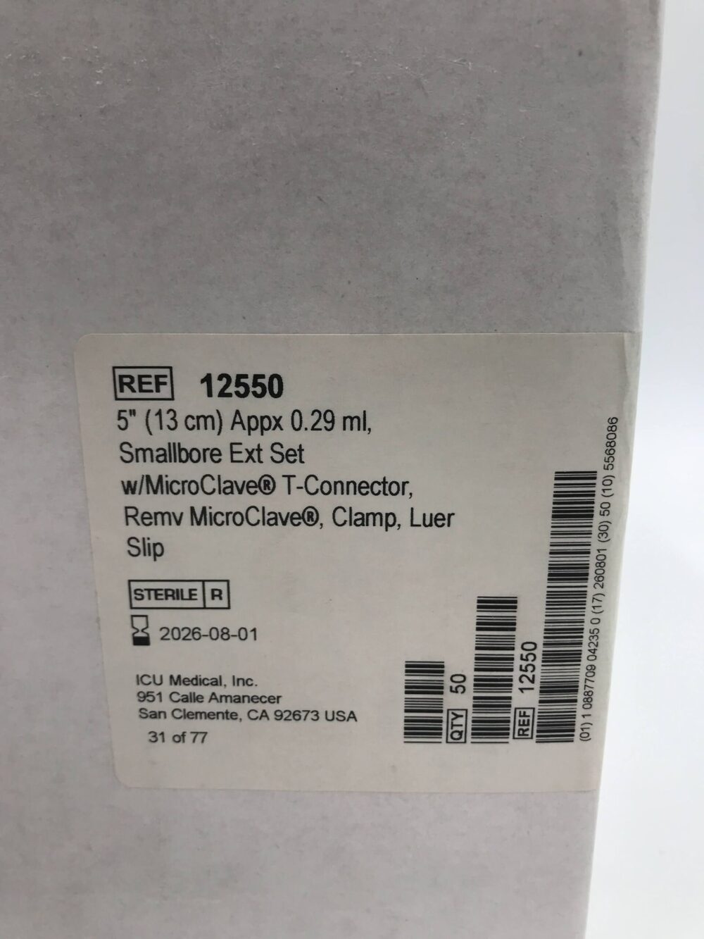 ICU Medical 12550 Smallbore Ext Set w/MicroClave 5" Approx. 0.29ml (50 ...