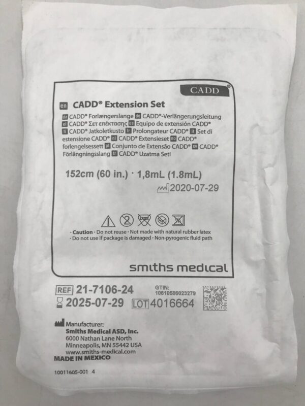 Smiths Medical 21-7106-24 Cadd Extension Set 152cm (60in.) (1.8mL) - GB ...