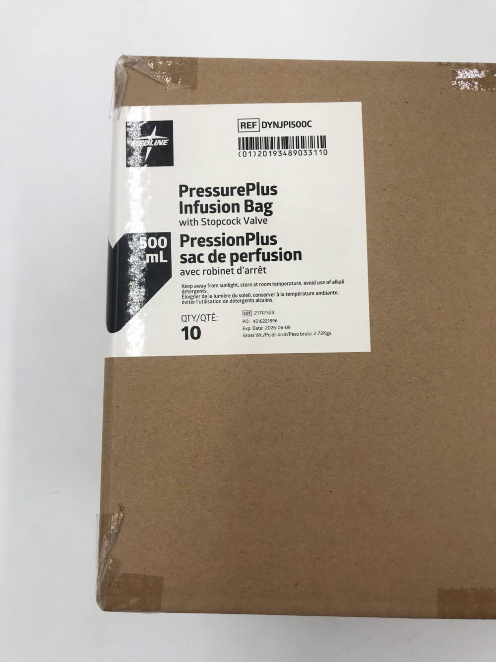 MEDLINE DYNJPI500C PressurePlus Infusion Bag w/Stopcock Valve 500mL (10 ...