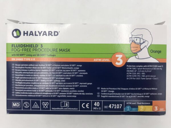 Halyard 47107 Fluidshield 3 Fog-Free Procedure Mask ASTM Level 3 (40 ...