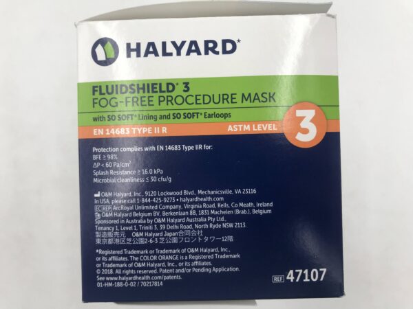 Halyard 47107 Fluidshield 3 Fog-Free Procedure Mask ASTM Level 3 (40 ...