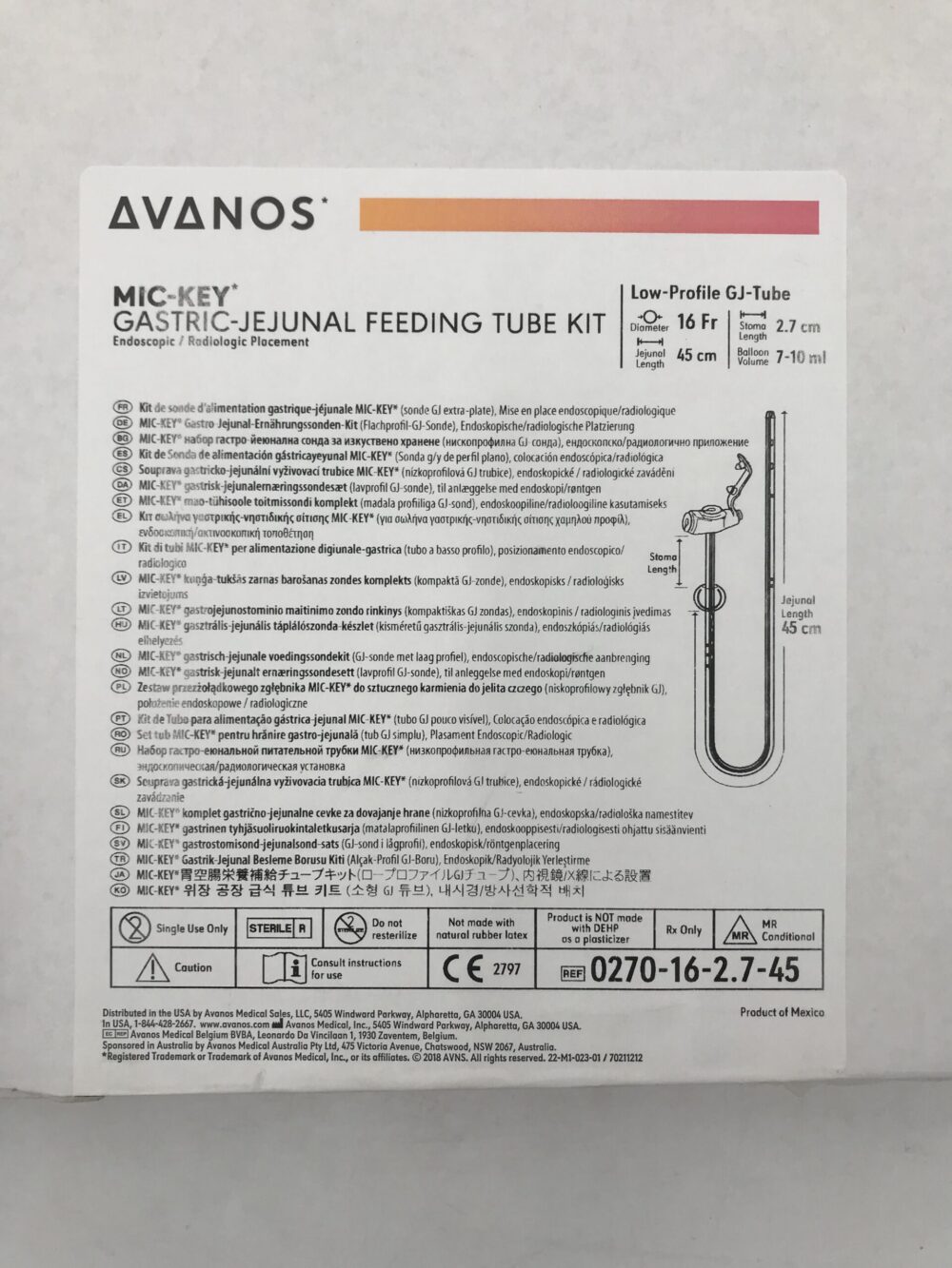 AVANOS 0270-16-2.7-45 Mic-Key Gastric-Jejunal Feeding Tube Kit Low ...