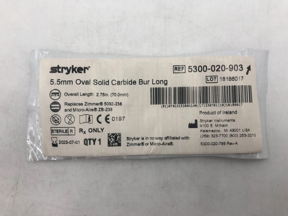 STRYKER 5300-020-903 Oval Solid Carbide Bur Long 5.5mm(X) - GB TECH USA