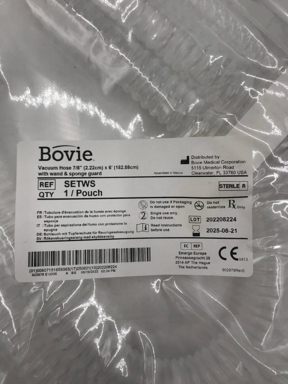 BOVIE SETWS Vacuum Hose w/Wand & Sponge Guard 7/8in x 6ft - GB TECH USA