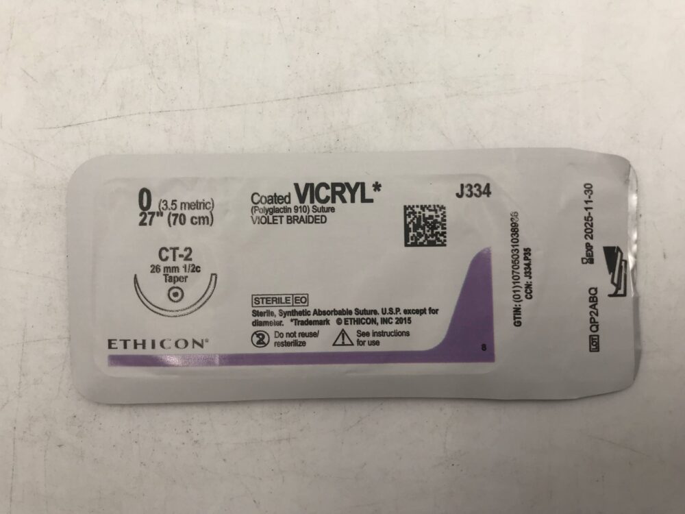 Ethicon J334 Vicryl Coated Suture Violet Braided 0 27" CT-2 26mm 1/2c Taper - GB TECH USA