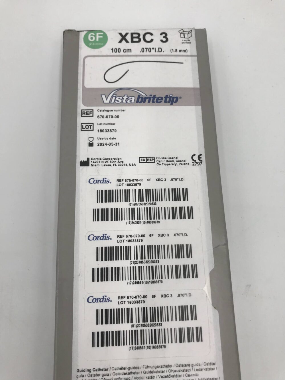 Cordis 670-070-00 Vista Brite Tip Guiding Catheter XBC 3 6F 100cm .070″I.D. (X) - GB TECH USA