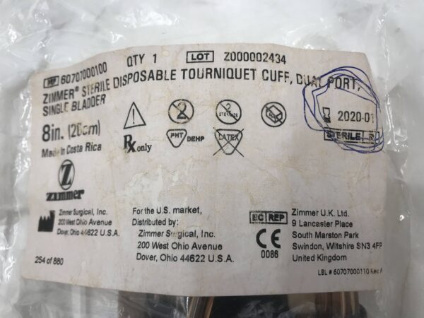 Zimmer 60707000100 Sterile Disposable Tourniquet Cuff Dual Port Single ...
