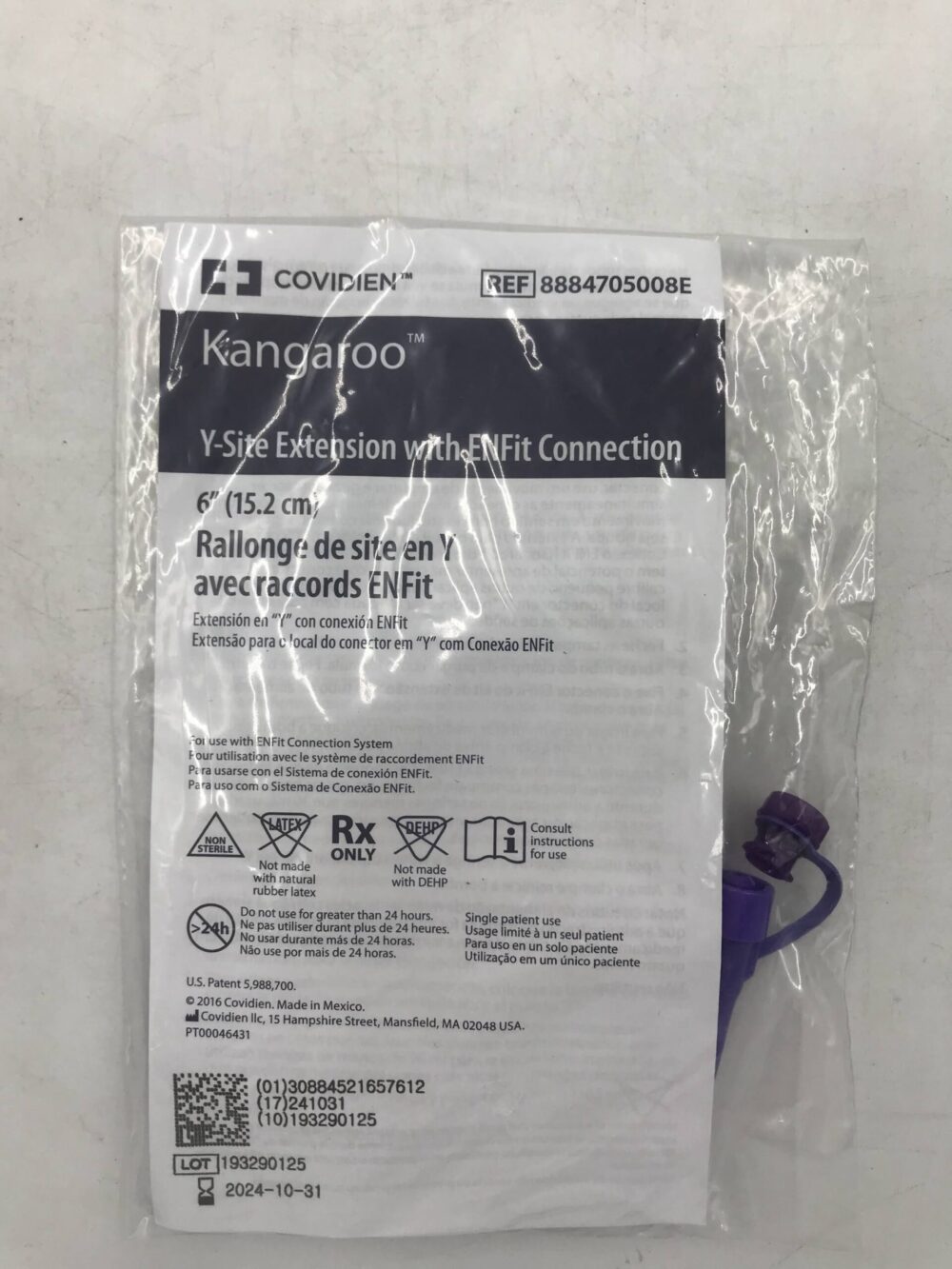 Covidien 8884705008E Kangaroo Y-Site Extension with ENFit Connection 6 ...