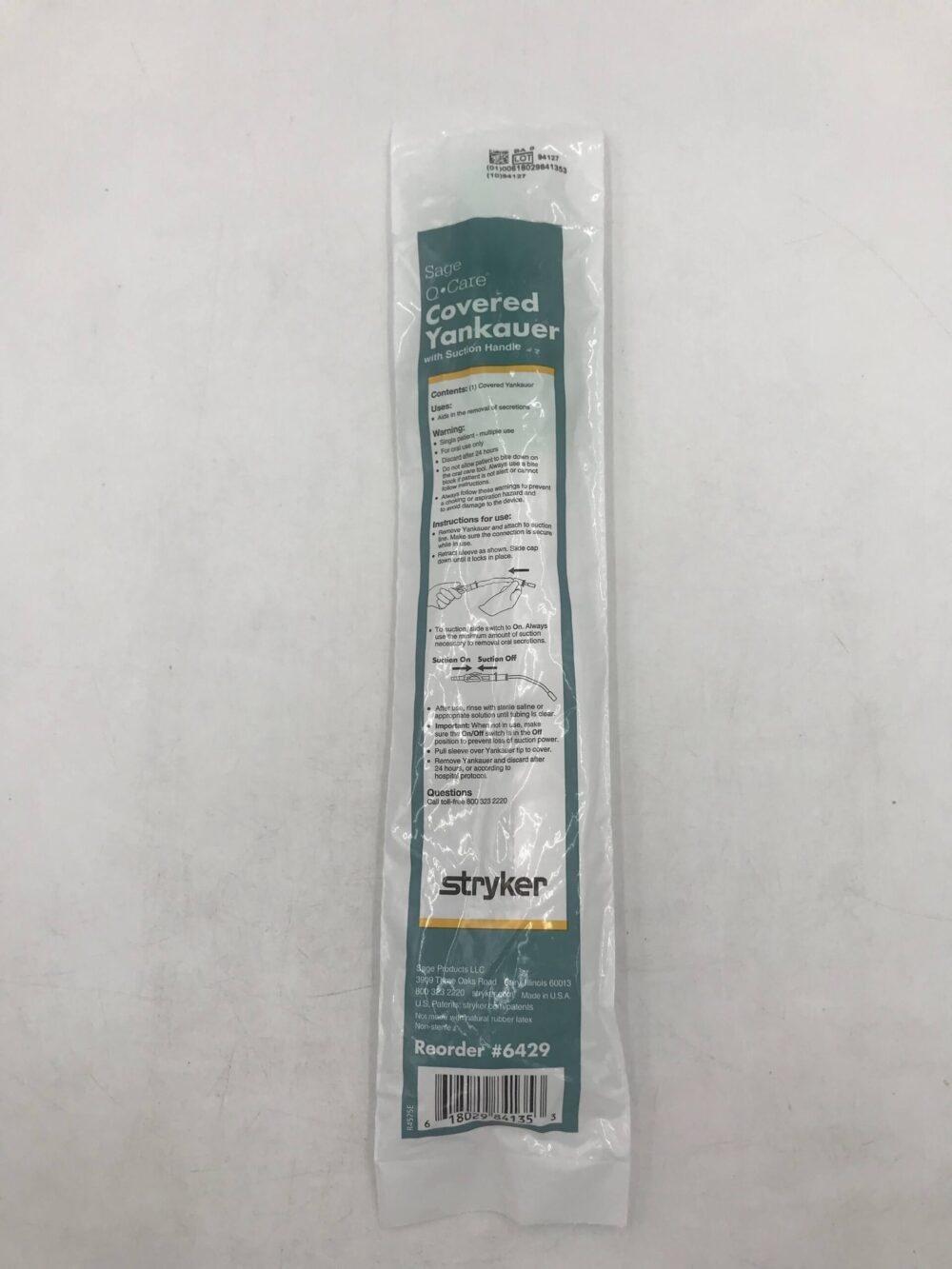 Sage 6429 Stryker Q Care Covered Yankauer with Suction Handle - GB TECH USA