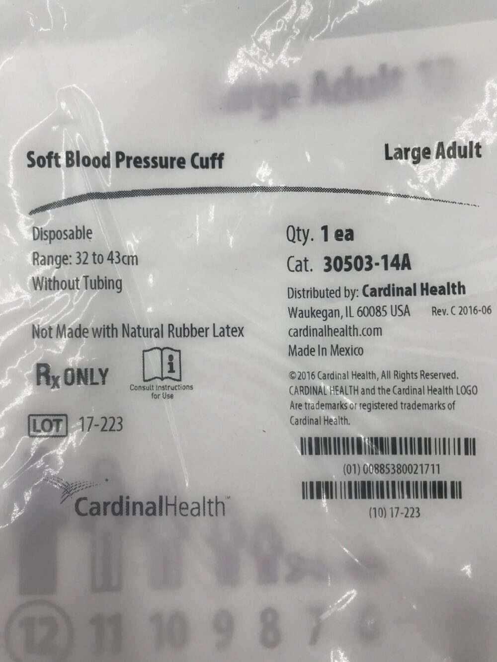 Cardinal Health 30503-14A Soft Blood Pressure Cuff Disposable Range 32 ...