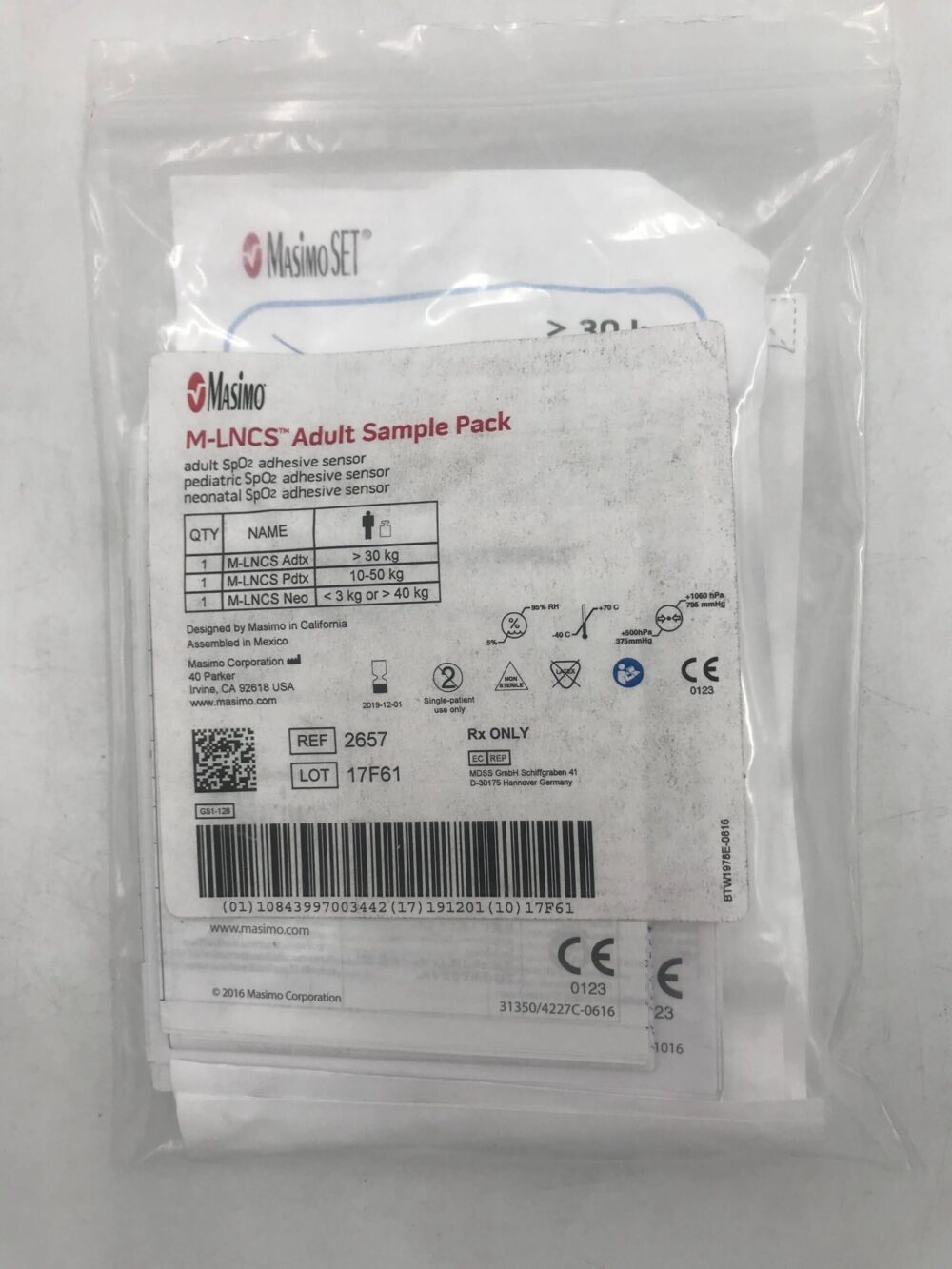Masimo 2657 M-LNCS Adult Sample Pack Adult SpO2 Sensor, Pediatric SpO2 ...