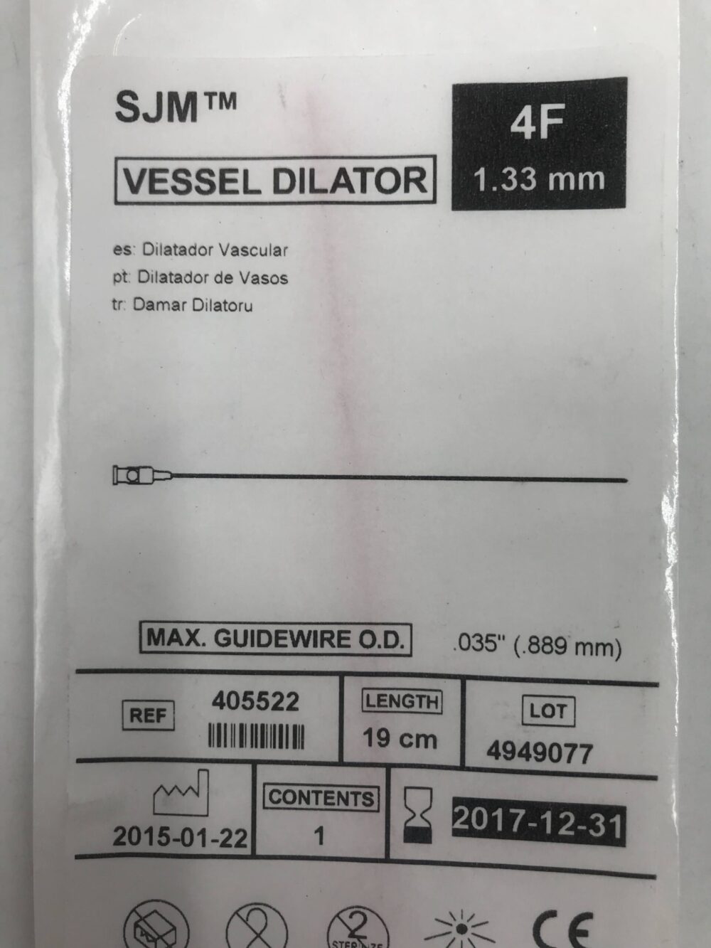 St.Jude 405522 Vessel Dilator 4F 1.33m (X) - GB TECH USA