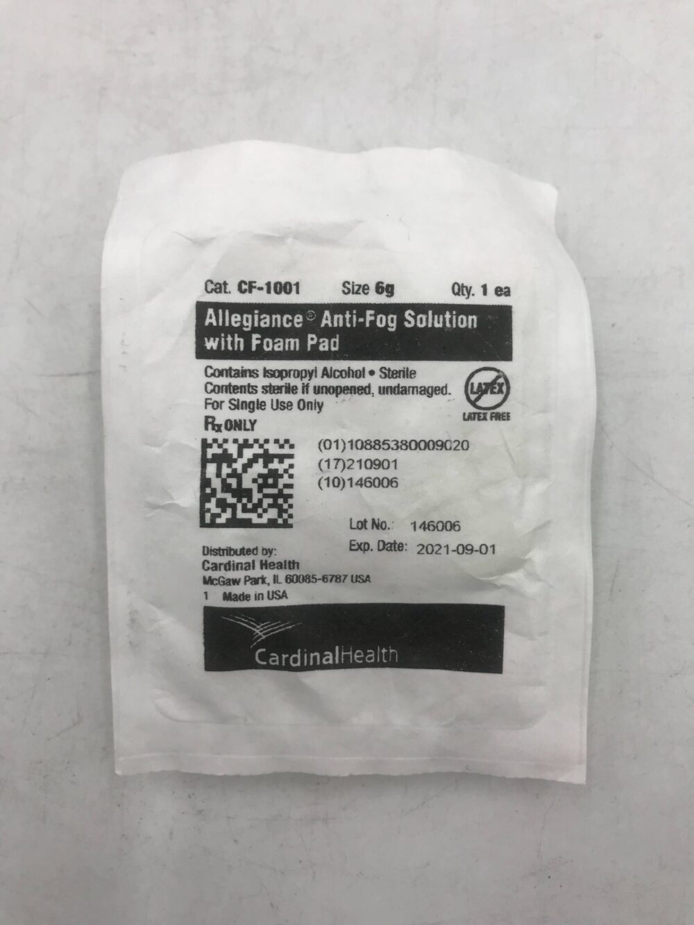 CARDINAL HEALTH CF-1001 Allegiance Anti-Fog Solution w/Foam Pad 6g (X ...