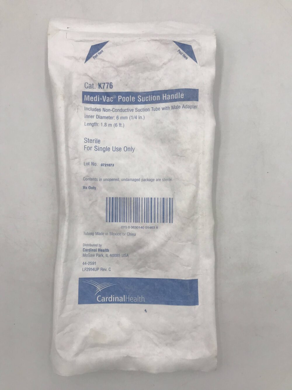 CARDINAL HEALTH K776 Medi-Vac Poole Suction Handle, Non-Conductive Suction Tube w/Male Adapter ...