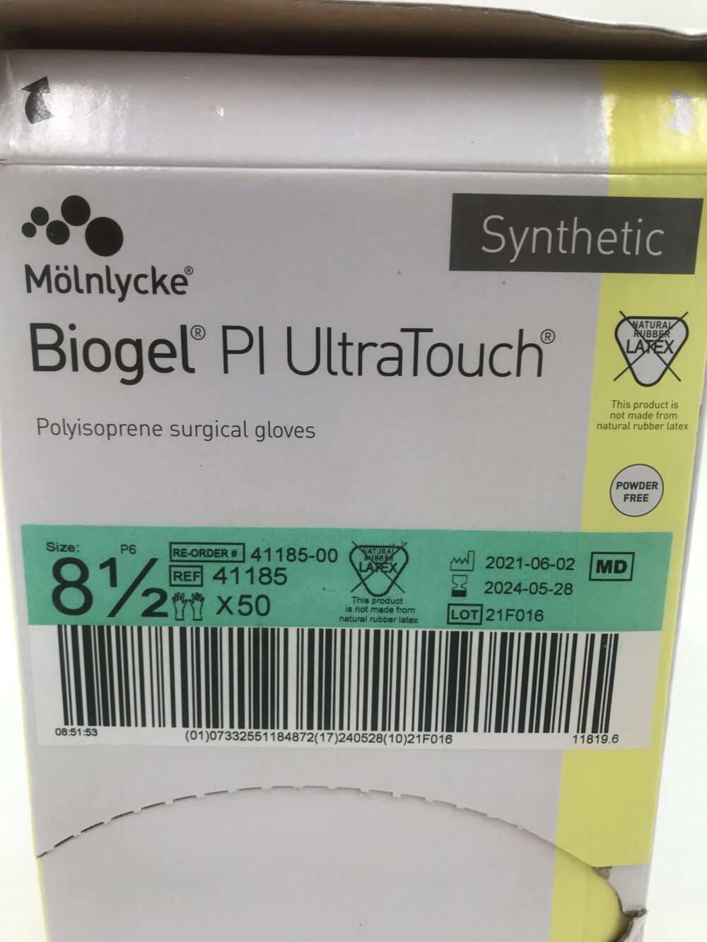 Molnlycke 41185 Biogel PI Ultratouch Polyisoprene Surgical Gloves Size ...