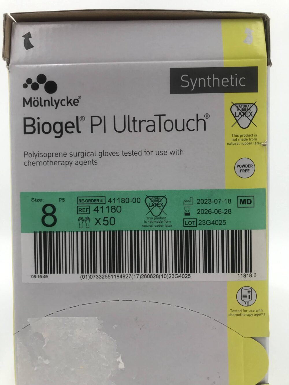 Molnlycke 41180 Biogel PI Ultratouch Polyisoprene Surgical Gloves Size ...