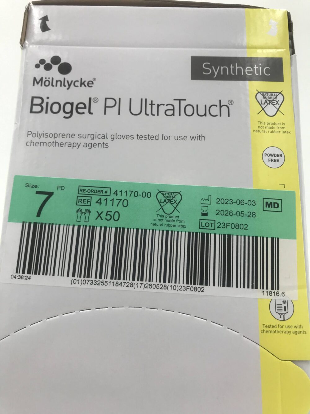 Molnlycke 41170 Biogel PI Ultratouch Polyisoprene Surgical Gloves Size ...