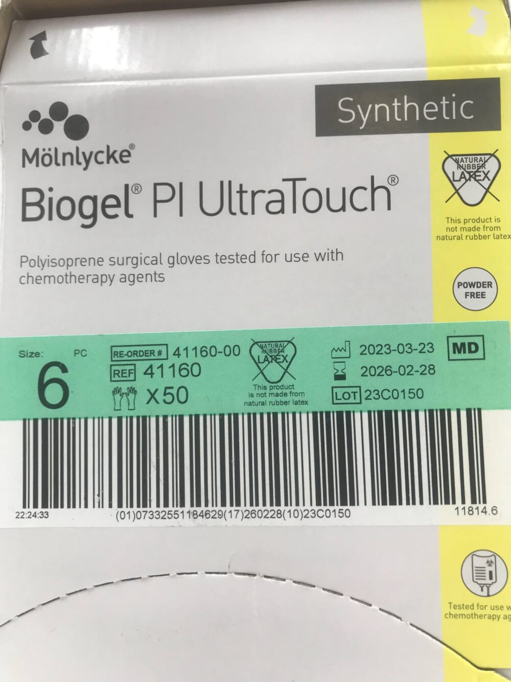 Molnlycke 41160 Biogel PI Ultratouch Polyisoprene Surgical Gloves Size ...