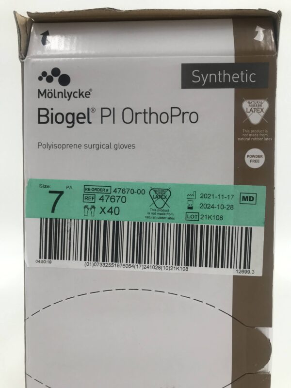 Molnlycke 47670 Biogel PI OrthoPro Polyisoprene Surgical Gloves Size 7 ...