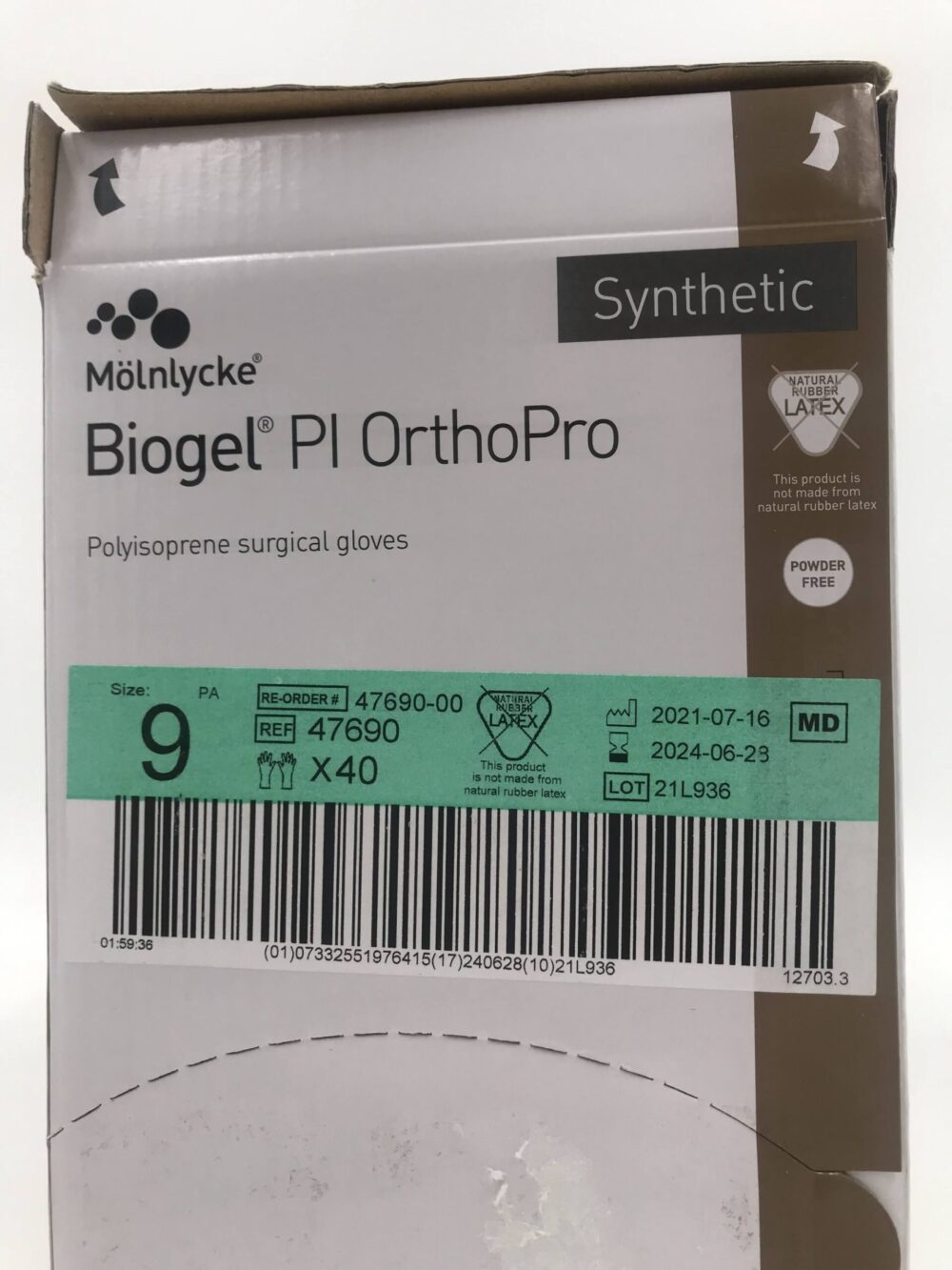 Molnlycke 47690 Biogel PI OrthoPro Polyisoprene Surgical Gloves Size 9 ...