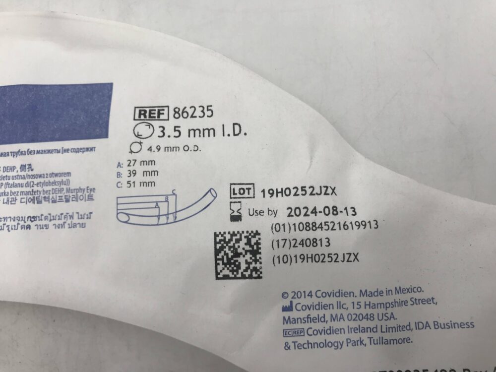 Covidien 86235 Shiley Oral/Nasal Tracheal Tube Cuffless Non Dehp Murphy ...