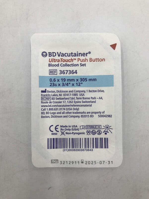BD 367364 Vacutainer UltraTouch Push Button Blood Collection Set 23G x ...