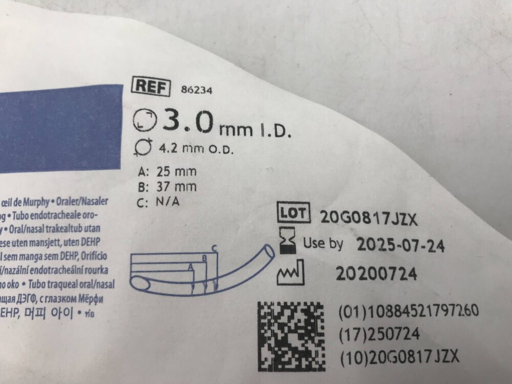 Covidien 86234 Shiley Oral/Nasal Tracheal Tube Cuffless Non DEHP Murphy ...