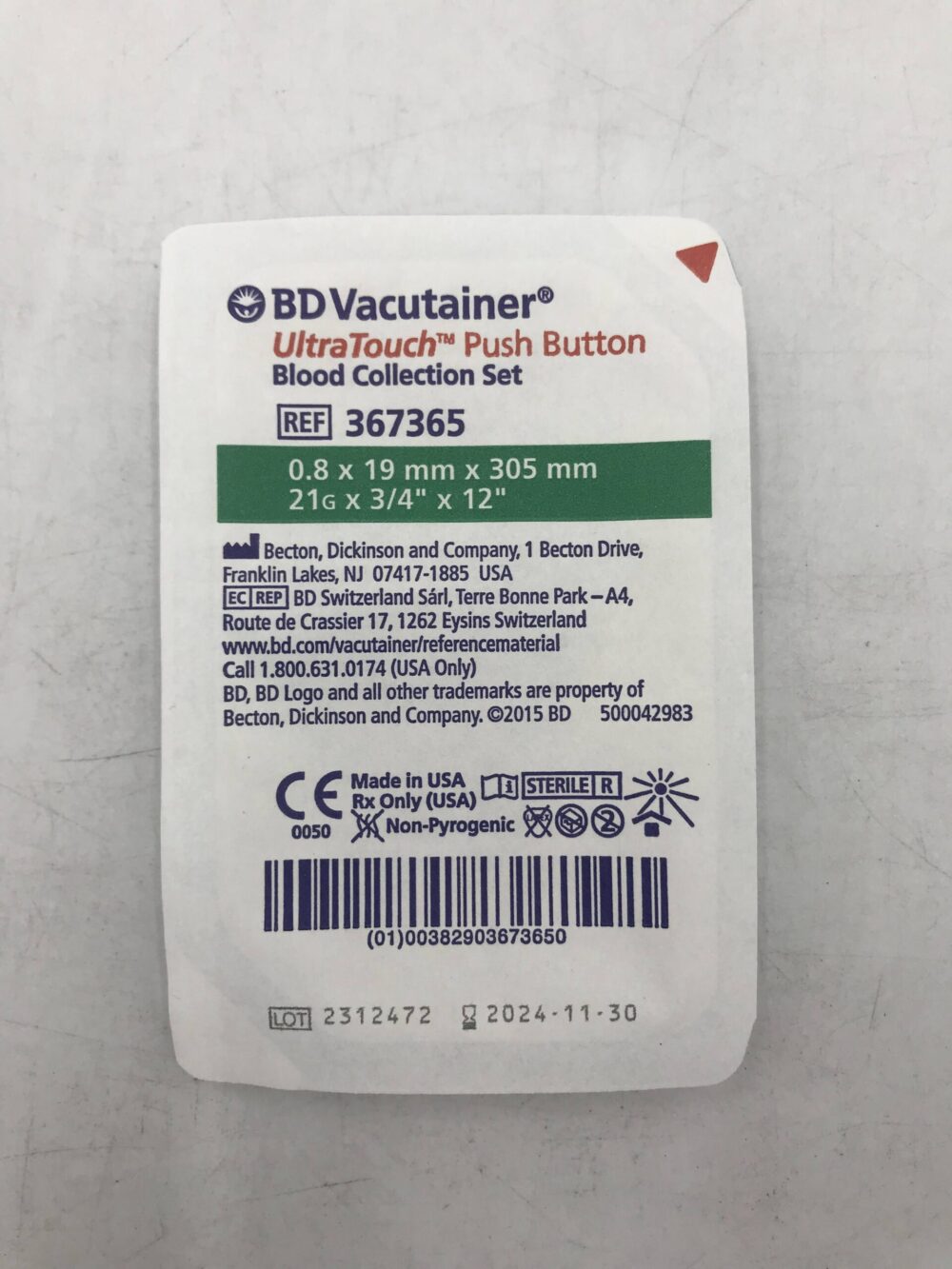 BD 367365 Vacutainer UltraTouch Push Button Blood Collection Set 21G x ...