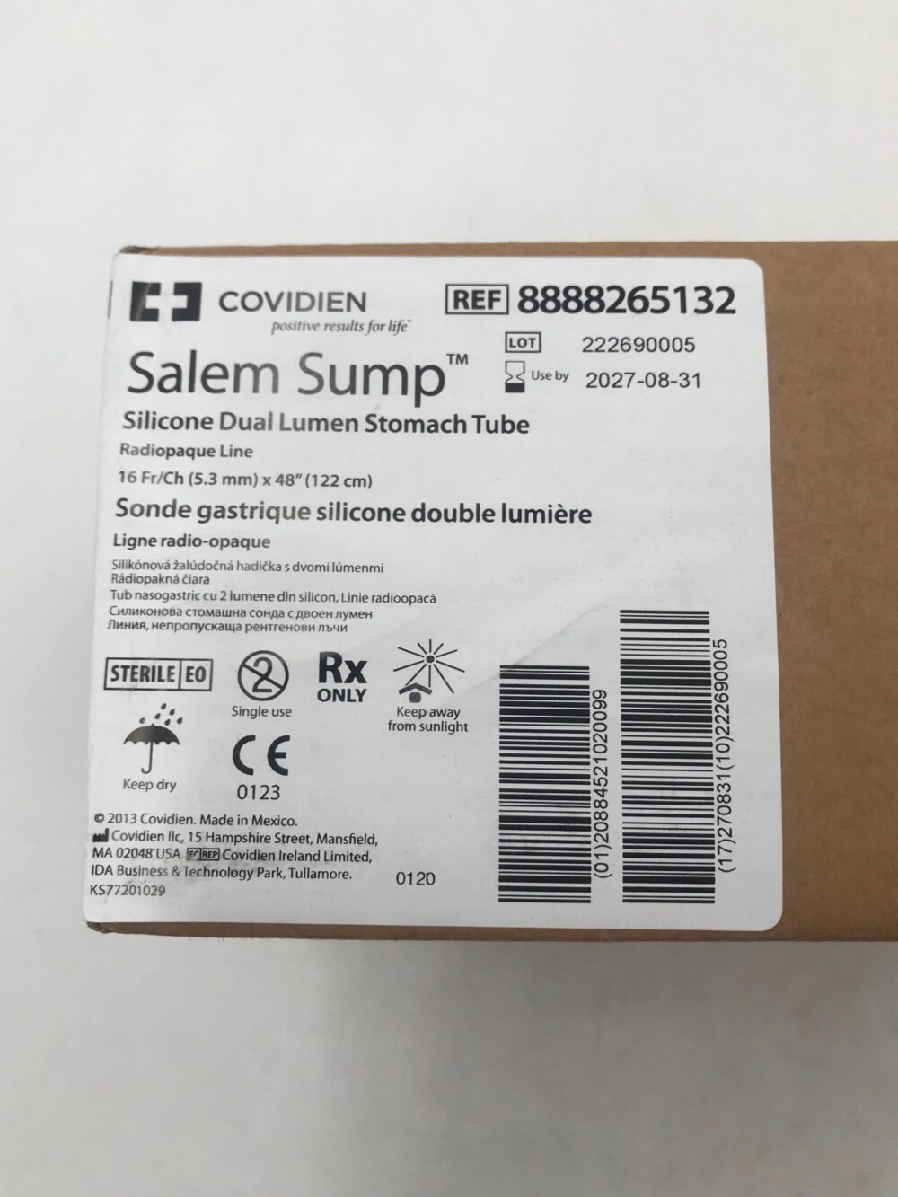 COVIDIEN 8888265132 Salem Sump Silicone Dual Lumen Stomach Tube 16Fr/Ch ...
