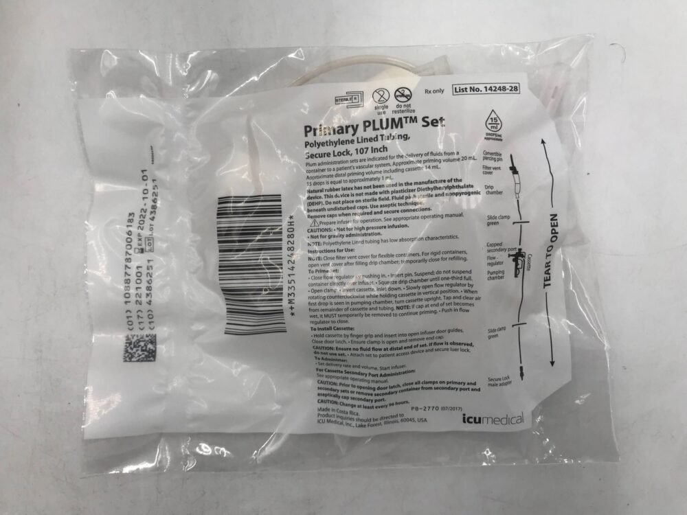 ICU MEDICAL 14248-28 Primary Plumset PE Lined Tubing, Secure Lock 107in ...